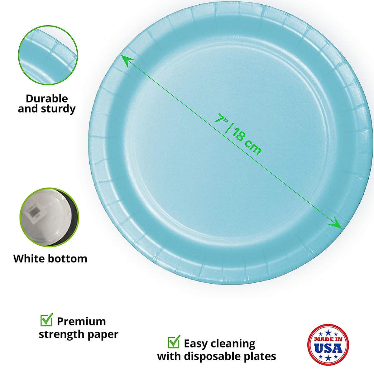 CUSINIUM [24 pcs 7" Pastel Blue Paper Dessert Plates with [50 pcs] 3-ply Pastel Blue Party Napkins