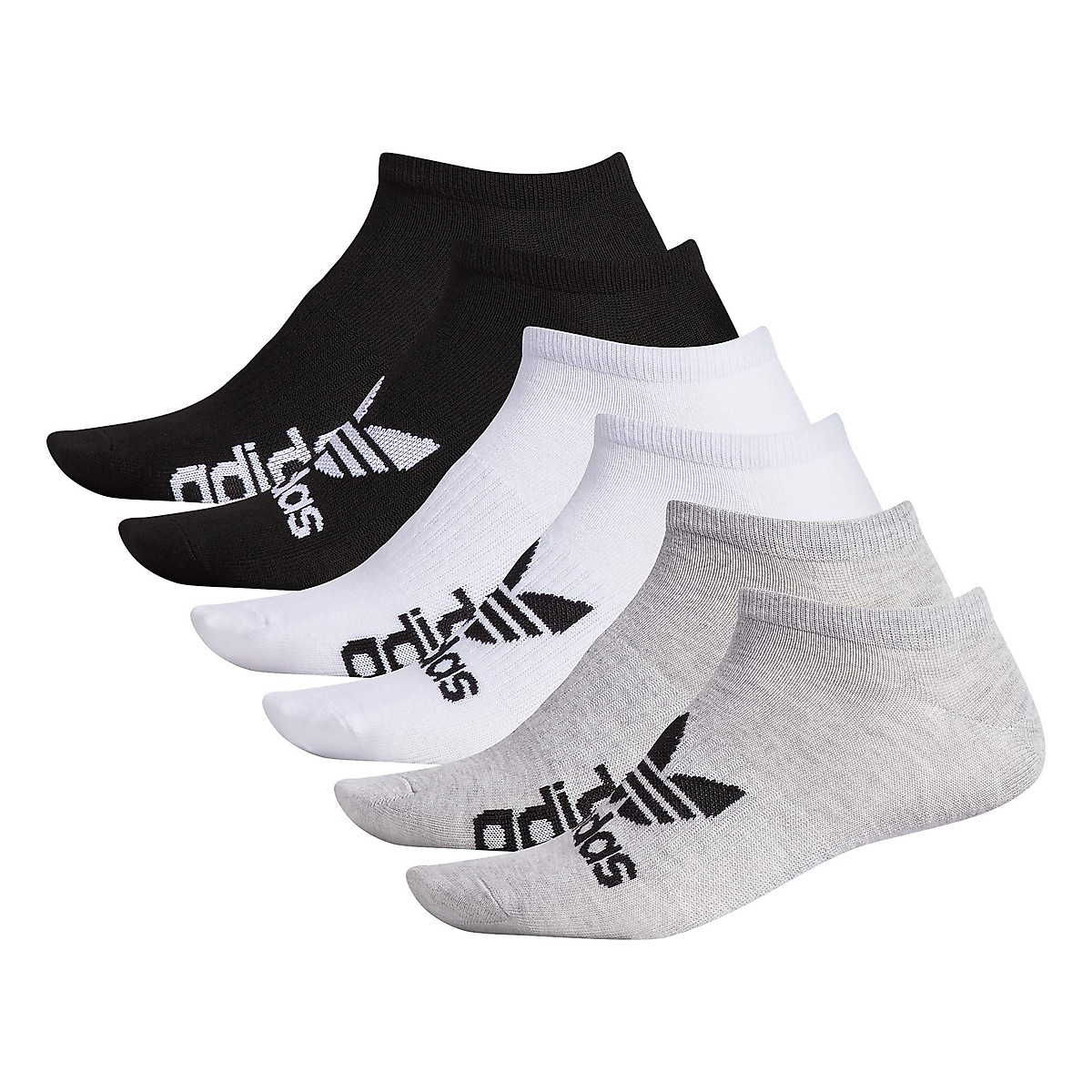 adidas Originals Men's Classic Trefoil Superlite No Show Socks (6-Pair), Heather Grey/White/Black, Large