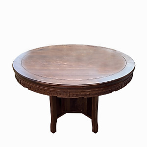 Chinese Brown Flower Carving Wood Round Pedestal Base Tea Table Acs7697