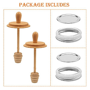 2pcs Wooden Mason Jar Honey Dipper with Lids Set - Honey Dipper Wooden Stick for Regular Mouth Mason Jars, Honey Spoon Honeycomb Lids for Regular Mouth 16 oz Mason, Ball Jars (Jar is not included)