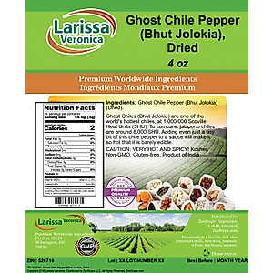 Ghost Chile Pepper (Bhut Jolokia), Dried (4 oz, ZIN: 526716)
