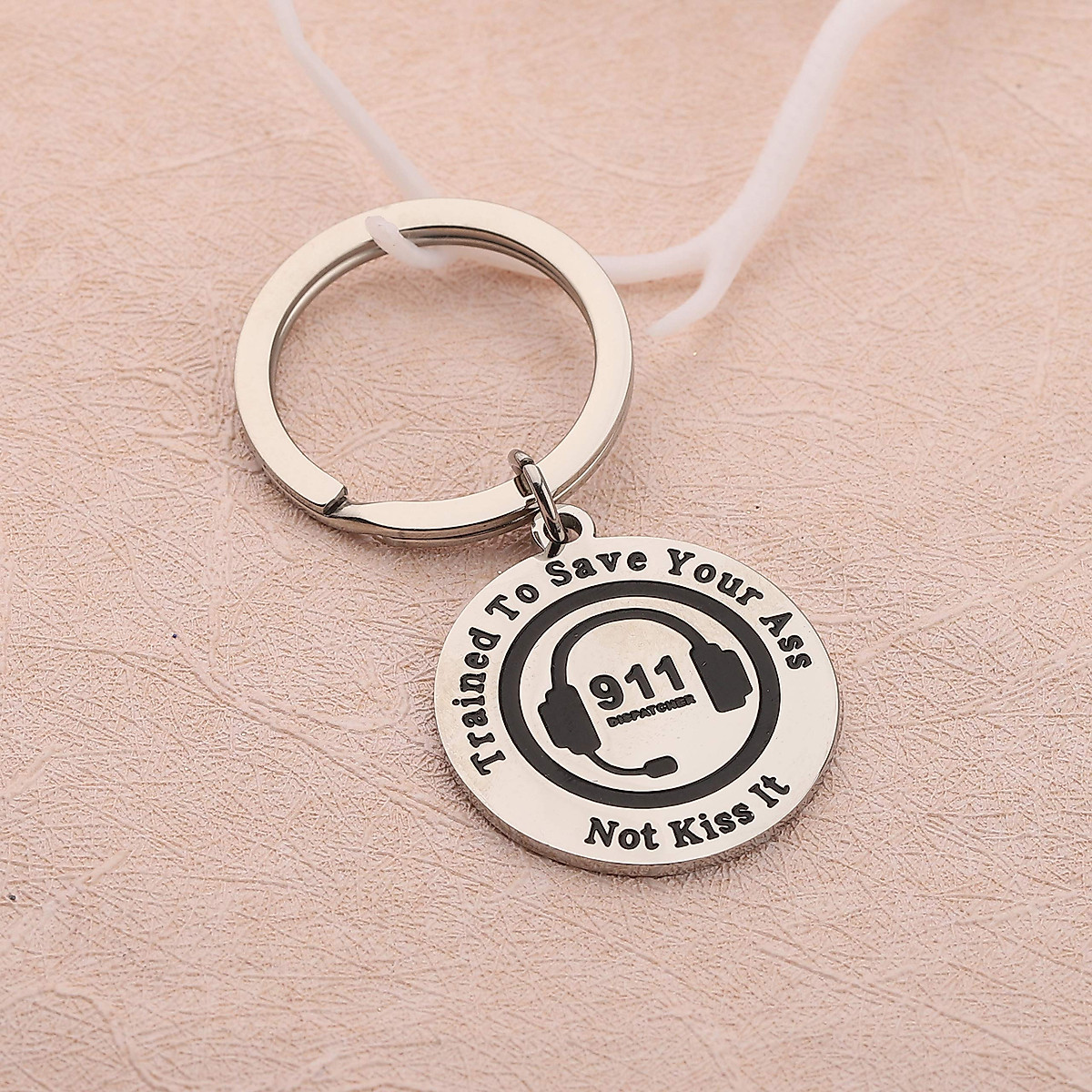 BEKECH Dispatcher Gift 911 Operator Gift Trained to Save Your Ass Not Kiss It Emergency Dispatcher Keychain Funny Gift for 911 Dispatcher (silver)