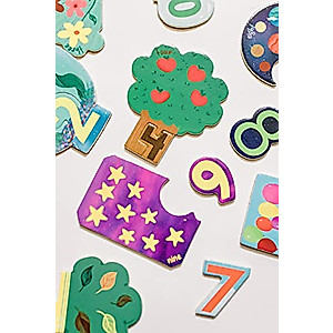 Wooden Matching English Number Magnets for Fridge, Educational Matching Game for Toddlers and Kids 3+ Years Old - Self-Correcting Number Puzzle- Fridge Magnets for Toddlers