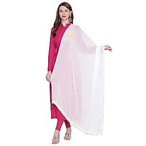 DUPATTA BAZAAR Woman's White Chiffon Dupatta with lace on border.