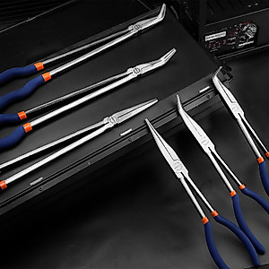 WISEPRO Long Reach 11inch/16inch Plier 3-Piece Set – 90-Degree Angle, 45-Degree Angle And Straight Needle Nose