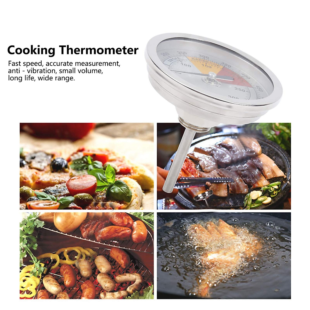 Candy/Deep Fry Thermometer, Cooking Pointer Thermometer Kitchen Thermometer 0‑300℃ 1/2in NPT Stainless Steel for