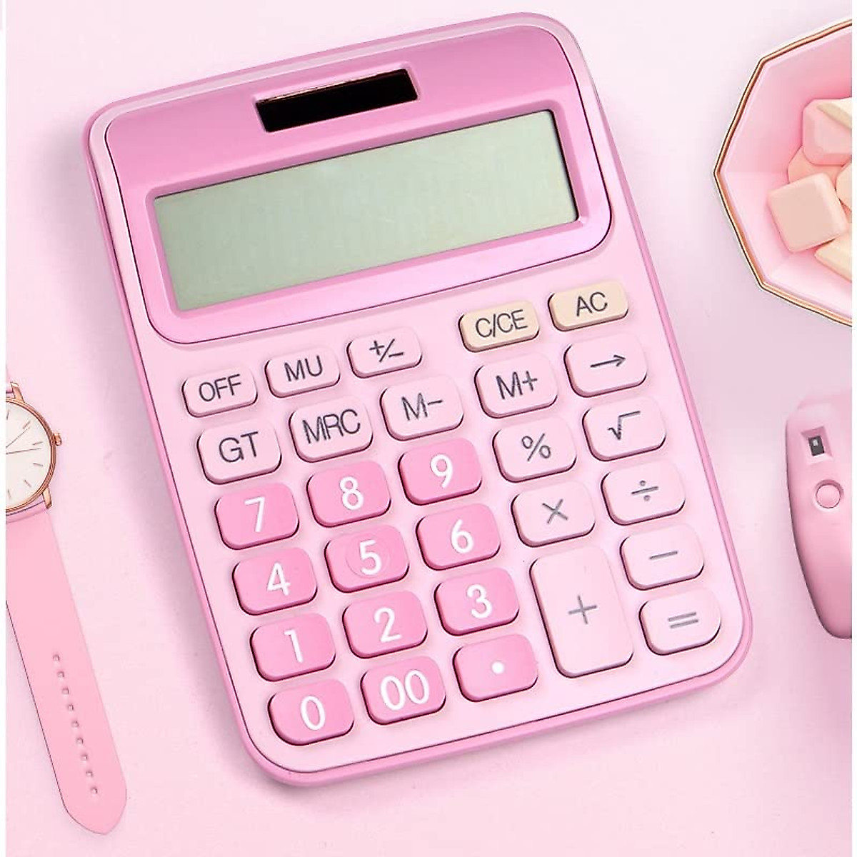 MJWDP 12Digit Desk Calculator Large Buttons Financial Business Accounting Tool Battery and Solar Power School Office Small Supplies