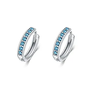 March Birthstone Huggie Hoop Earrings Sterling Silver Simulated Aquamarine Blue Birthstone Huggie Hoop Earrings Birthday Gifts for Women