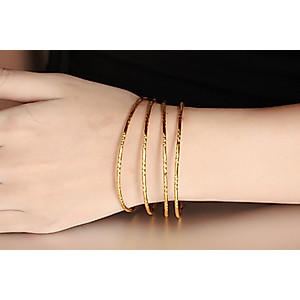 Jaline Jarlinwel 4 Sets Gold Tone Stainless Steel Multi Textured Round Bangle Bracelet Set For Women Girls