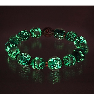 ARTSY Crafts Glow in The Dark Beads Bracelet, Ocean Blue Firefly Beads Stretch Bracelet, Luminous Murano Bead Healing Crystals Bracelets