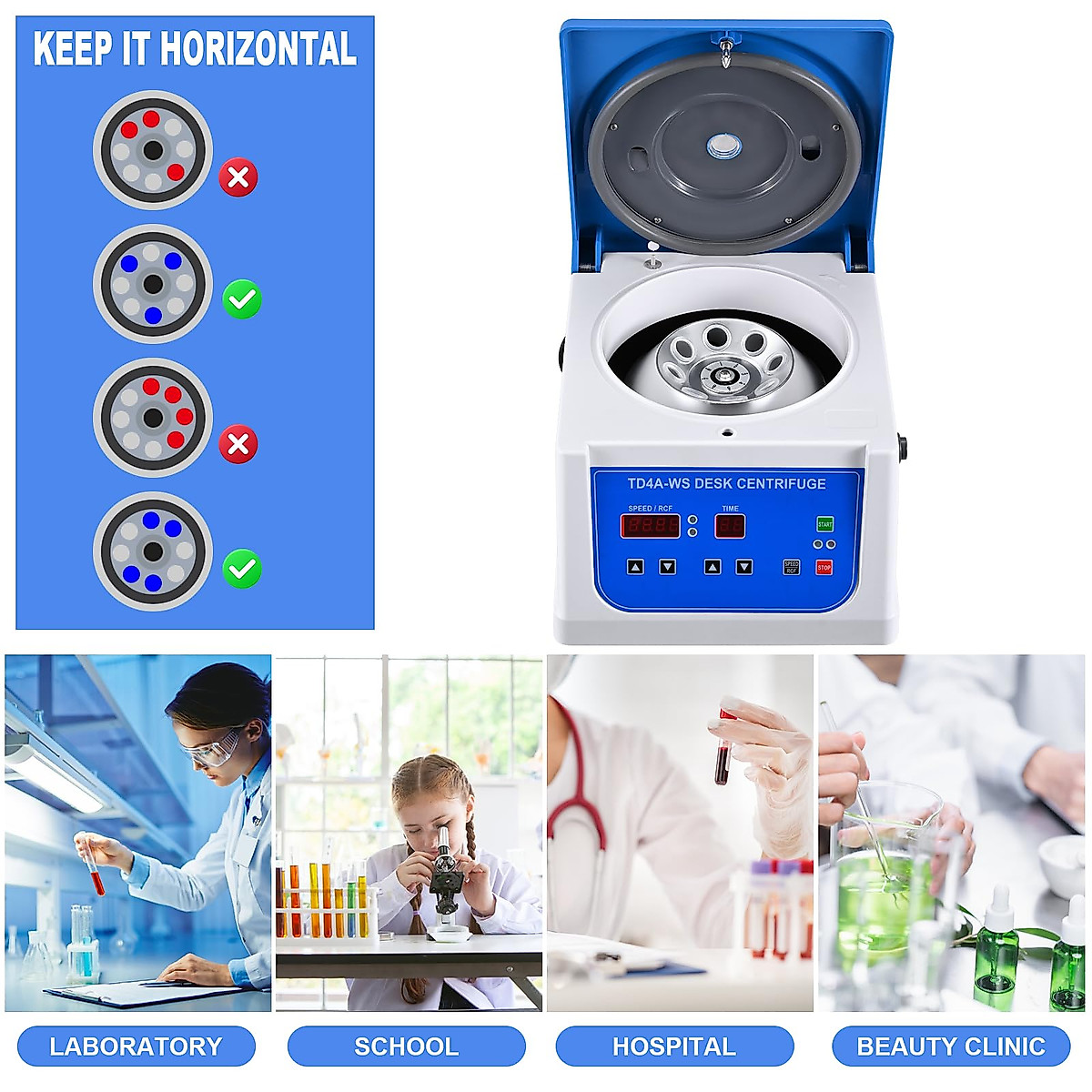 PRP Centrifuge Lab Desktop Centrifuge Machine with 12x10ML Place Rotor, 110 V Variable Speed 500-4,000 RPM Benchtop Centrifuge,90 Min Timer