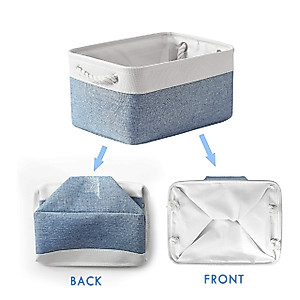 pulnimus Large Foldable Storage Baskets Collapsible Sturdy[3-Pack] Fabric Storage Baskets with Handles for Organizing Shelf Nursery Home Closet & Office 15.7”Lx11.8”Wx8.3”H,White Blue