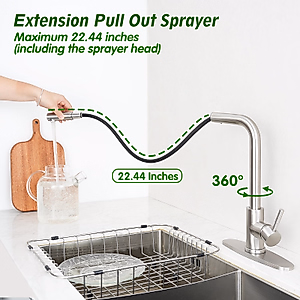 TRYWELL Kitchen Faucets with Pull Down Sprayer Stainless Steel Kitchen Sink Single Handle Utility Faucet Modern Brushed Nickel Faucet and Deck Plate for Kitchen Bar Camper RV