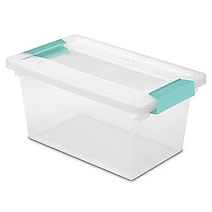 Sterilite Plastic Medium Clip Stacking Storage Box Container with Latching Lid for Home, Office, Workspace, and Utility Space Organization, 4 Pack