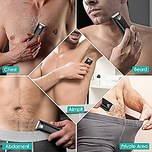 ATESON Men's Body Hair Trimmer, Electric Pubic & Groin Hair Trimmer with LED Light, Waterproof, Black