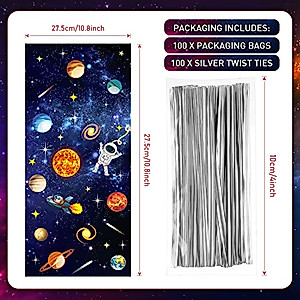 Pajean 100 Pieces Outer Space Treat Bags Solar System Goodies Candy Bags Planet Galaxy Theme Cellophane Party Favors Bags Star Astronaut Gift Bags Outer Space Theme Birthday Party s Supplies Silver