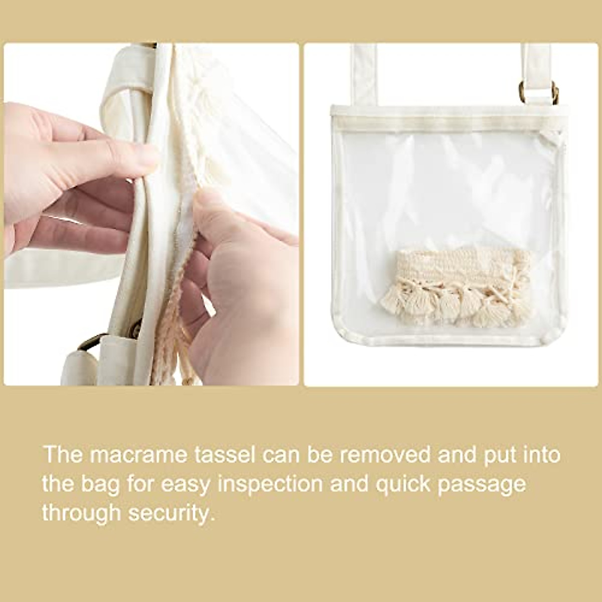 Mkono Clear Bag Stadium Approved Clear Concert Purse with Macrame Tassel Transparent Sports Fan Handbags for Women Girl, Especially for Sports Events Concert Festival Park Work