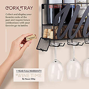Wall Mounted Wine Rack - Bottle & Glass Holder - Cork Storage - Store Red, White, Champagne - Comes with 6 Cork Wine Charms - Home & Kitchen Décor - Designed by Anna Stay, Wine