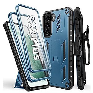 FNTCASE for Samsung Galaxy S22 Plus Case: Shockproof Durable S22+ Cell Phone Cover with Built-in Kickstand | TPU Bumper Textured | Full-Body Protective Rugged Belt-Clip Holster Designed Blue