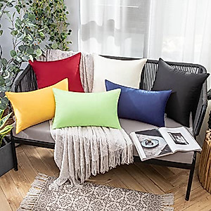 ANRODUO Pack of 2 Outdoor Waterproof Throw Pillow Covers Solid Decorative Garden Cushion Sham Outside Lumbar Square Pillowcase for Patio Tent Balcony Bench Tent Couch Sofa (12"x20", A-Navy Blue)