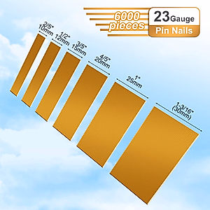 SimCos 6000 pcs 23 Gauge Pin Nails Headless Pinner Nails 6 Sizes Assorted 2/5 Inch to 1-3/16 Inch for Molding Cabinetry Building Assembly