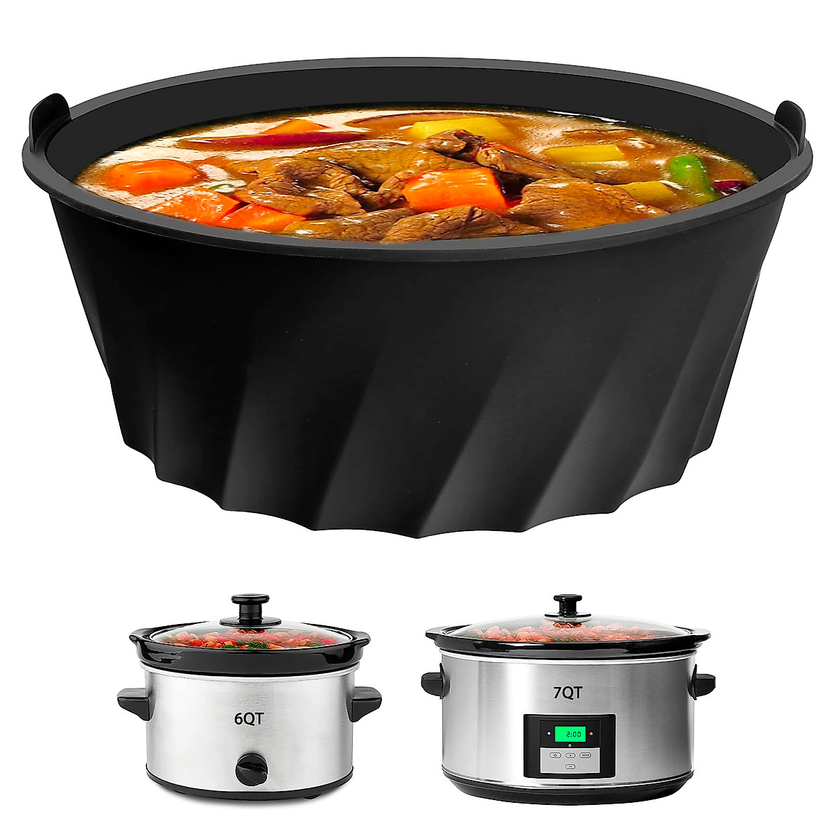 Silicone Slow Cooker Liner Fit 6-7 Quart Oval Slow Cookers, Food Grade Silicone Slow Cooker Liners Reusable & Leakproof Dishwasher Safe Slow Cooker Liner