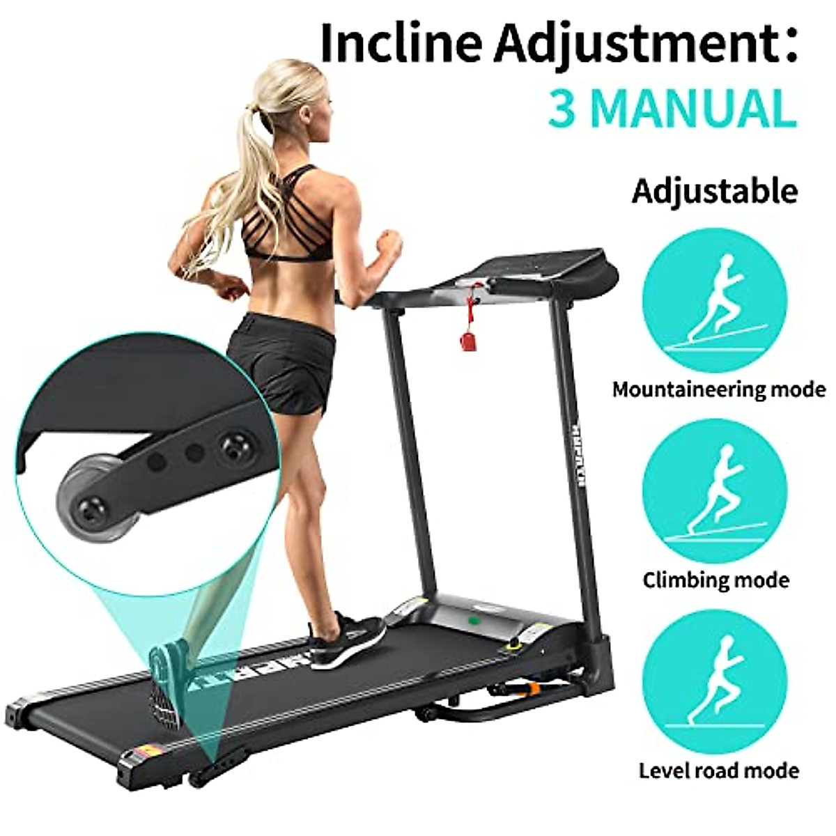 ACCPO Treadmill 300 LBS Capacity with Incline,Folding for Home Max 2.5 HP Electric Running and Walking Jogging Exercise LED Display,12 Preset Programs Machine Black