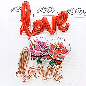 WULEEUPER Love Balloon Banner 42.5 Inches Handwriting Letter Giant Celebration Balloon Romantic Wedding Bridal Shower Anniversary Engagement Party Decoration (Red)