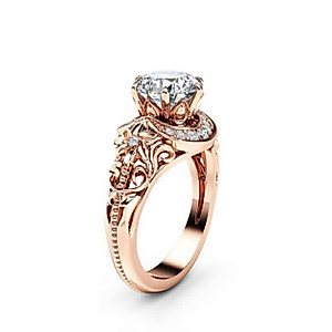 HUKQBUNX 18k Rose Gold morsonite Hollowed Out Flower Flower Crescent Diamond Multi Crystal gem morsonite Women's Precious Fashion Wedding Engagement Diamond Ring Size 6-10 (Size 7)