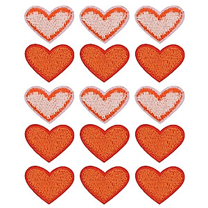 MECCANIXITY Heart Shaped Iron on Patches Orange Embroidered Sew on Love Applique Patches for Clothing Jackets Backpack Shoes Repairing Decorations Pack of 15
