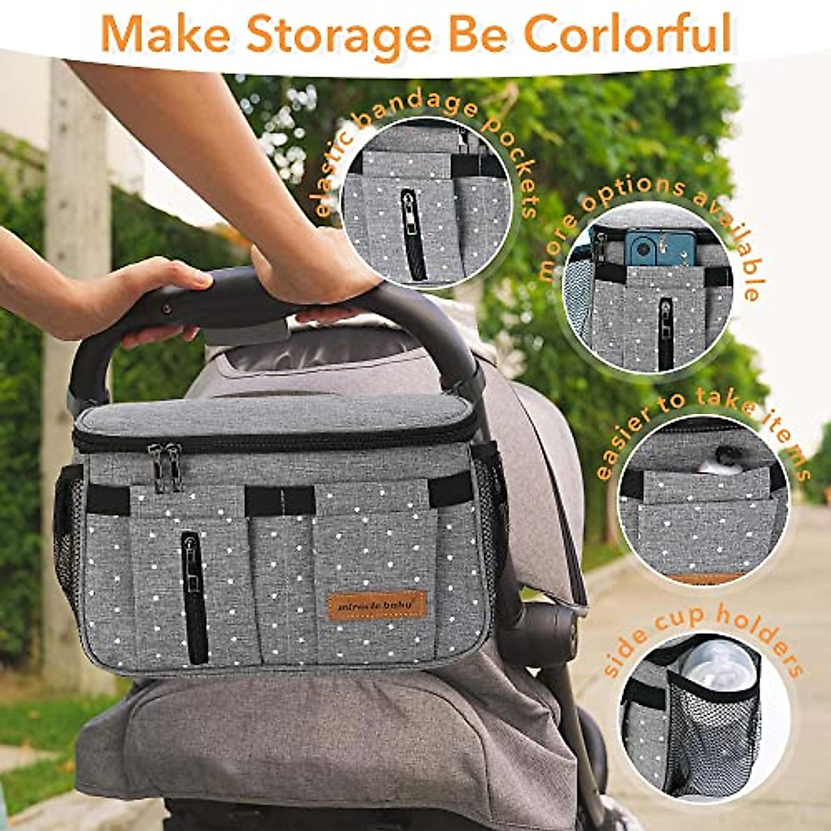Miracle Baby Stroller Organizer Bag for Mom, Baby Trolley Bag - Compatible with Any Stroller - Multifunctional Large Capacity?Grey Star?