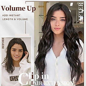 Flvaco Clip in Hair Extensions for Women - 20 Inch Long Wavy Brown Extensions, 6PCS Dark Brown Hairpieces that Blend Naturally with Your Real Hair (20 Inch, Dark Brown)