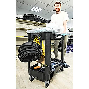 Olympia Tools 2-Shelf Plastic Utility Cart, Heavy Duty, Supports Up to 500 lbs, Ergonomic Handle, Great for Warehouse, Garage, Manufacturing, Cleaning