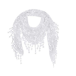 Cotchear Lace Scarf Floral Crochet Lightweight Tassel Sheer Wrap Scarves Shawl (White)