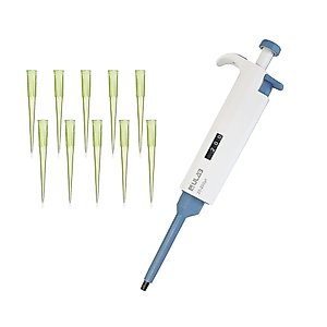 ULAB Single Channel Pipettor with Pipette Tips Offered, 1pc of Adjustable Volume Micro Pipette with Vol.Range.20-200μl, 1000pcs of Vol.200μl Pipette Tips in Yellow Color, ULH1020