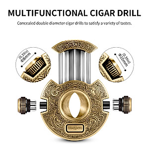 CIGARLOONG Cigar Punch Cutter Bronze Engrave Double Size Drill Cigar Hole Cutter(Silver1)