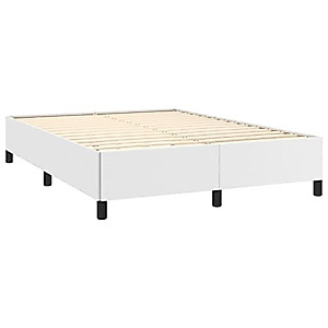 vidaXL Bed Frame Home Indoor Bed Accessory Bedroom Upholstered Double Bed Base Frame Furniture White 59.8"x79.9" Queen Faux Leather