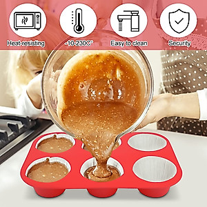 2PCS Silicone Muffin Pans Non-Stick Cupcake Pan 6 Cup Mini Muffin Pan,Reusable Muffin Baking Silicone Mol ds,Muffin Tin For Muffin,Cupcake,Brownie,2 Trays Overlapped(Red,size:9.45x6.5x1.57inch)