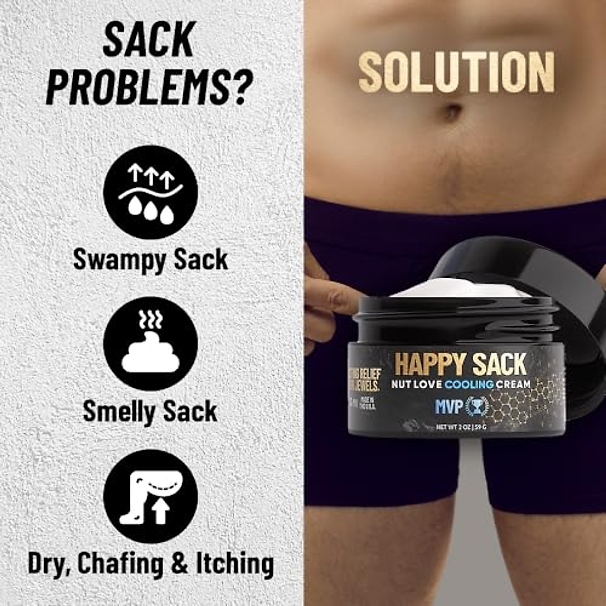 Derm Dude Power Pair Set | Happy Sack Ball Deodorant Anti Chafing Cream & Happy Crack Butt Spray | With All-Natural DeoPlex for Odor Control - Coconut Rush & Minty Fresh