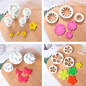 KORIXINE Cookie Cutters 36 Piece Fondant Cake Cookie Plunger Flower Daisy Blossom Leaf Butterfly Heart Shape Decorating Mold DIY Gum Paste Cookie Stamps Set Mini Clay Plunger
