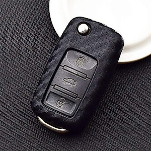 iJDMTOY Carbon Fiber Pattern Soft Silicone Key Fob Cover Case Compatible with Volkswagen Golf GTI R32 Jetta Rabbit Passat Beetle Polo Bora CC EOS Flip Key