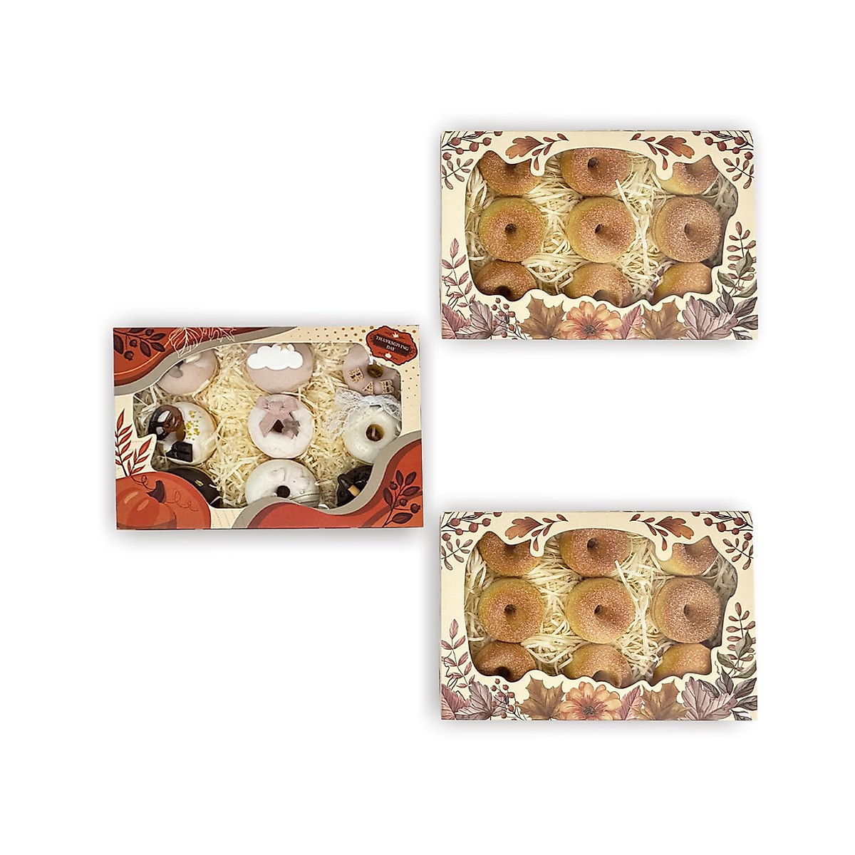 Thanksgiving Bakery Boxes with Window 9x6x2.5 inches Pastry Boxes Mini Cookie Boxes for Festival Bakerys Thick & Sturdy （24 Packs）