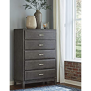 Signature Design by Ashley Caitbrook Contemporary 5 Drawer Chest with Dovetail Construction, Weathered Gray, Grey, 36.5 x 17.5 x 52 inches