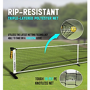 Kascen Pickleball Net - 22 FT Regulation Size Portable Pickleball Net System, Pickle Ball Net with Exclusive Ball Holder, 4 Pickleballs & Carry Bag, Pickle Ball Net for Outdoor Indoor Driveway