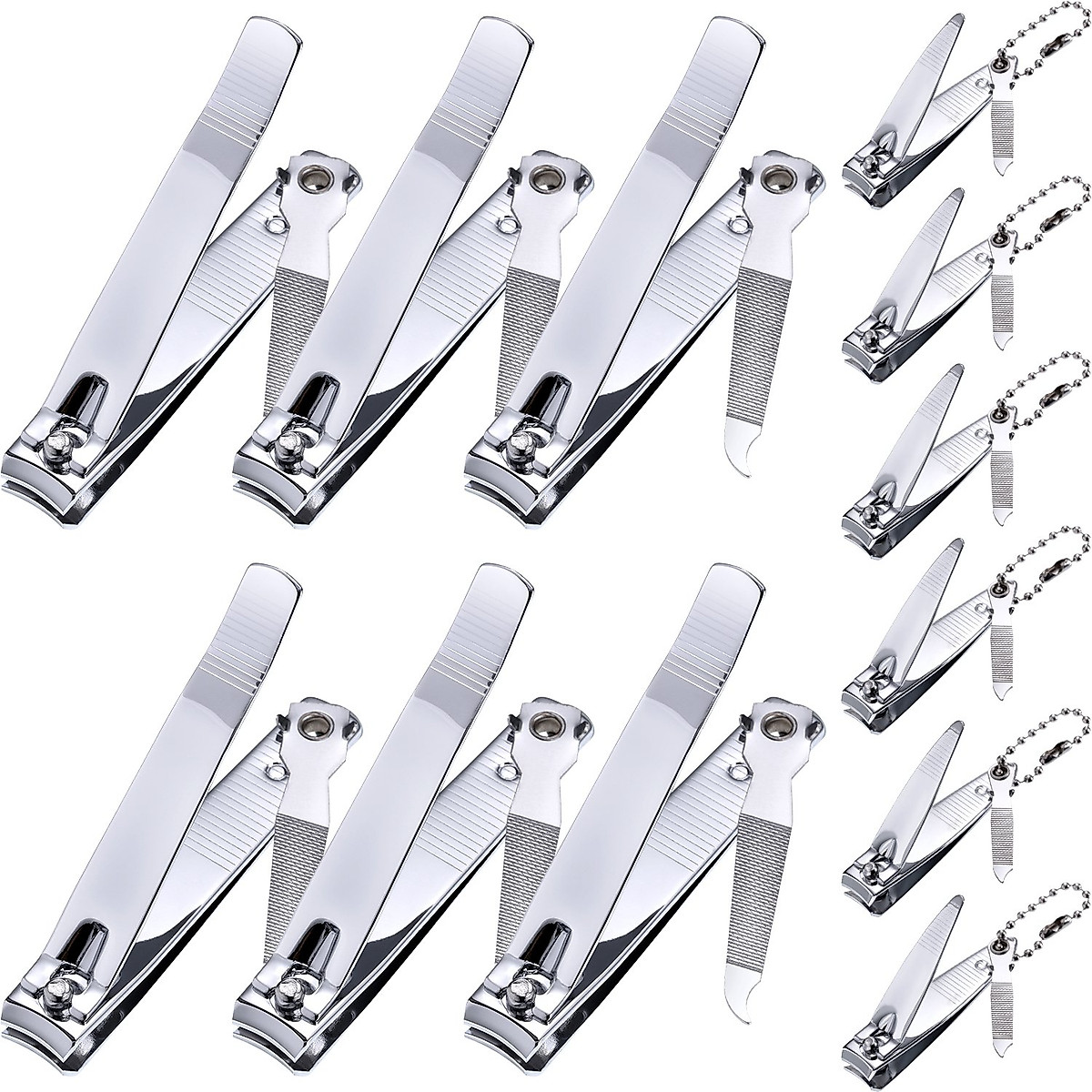 Bememo 12 Pieces Stainless Nail Clippers Set Fingernail Clippers and Toenail Clippers Nail Cutter Tool Set for Kids, Men, Women (12 Pieces, Fingernail and Toenail Clipper Set)