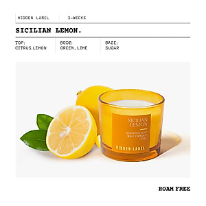 Hidden Label Sicilian Lemon Scented Candle, 100% Cotton Lead-Free Wick,Sustainable Wood Lids,Candles for Home Scented,8.3 Oz