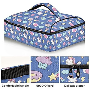 Kcldeci Insulated Thermal Food Carrier Insulated Casserole Carrier for Hot or Cold Food,Cute Unicorn Magic Fairytale Pony with Rainbow Insulated Tote Bag for Potluck Cookouts Parties Picnic,Lasagna Lu
