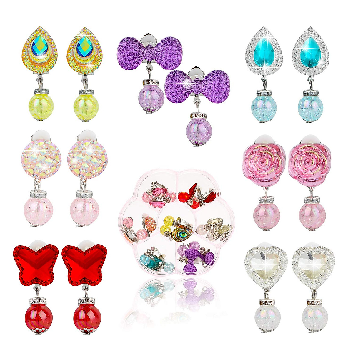 Hifot 7 Pairs Clip on Earrings Girls, No Pierced Design Earrings Dress up Pretend Princess Play Jewelry Accessories for Kids