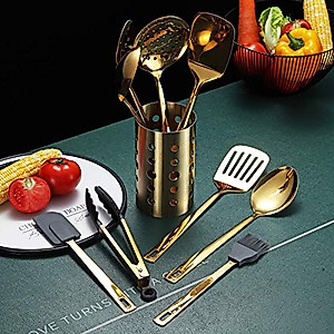 Gold Cooking Utensils Set, Berglander Stainless Steel 13 Pieces Kitchen Utensils Set With Titanium Gold Plating, Kitchen Tools Set With Utensil Holder, Dishwasher Safe, Easy to Clean