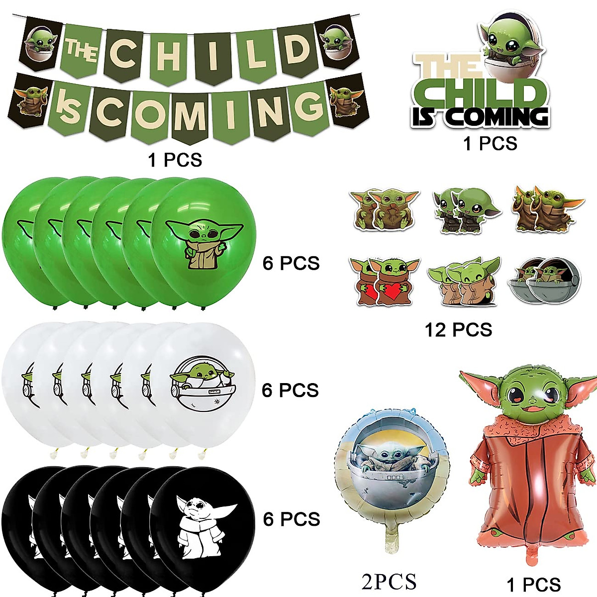 Baby Yoda The Child Is Coming Baby Shower Decorations, Baby Shower Party Supplies with Foil Baby Yoda Balloon, The Child Is Coming Banner, Cake Toppers, Balloons for Kids Boys Party